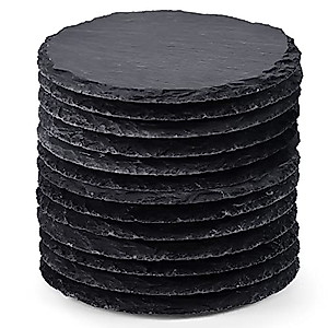 13 Pieces Slate Drink Coasters, GOH DODD 4 Inch Black Stone Coasters Bulk Cup Coaster Set with Anti-Scratch Bottom for Bar Kitchen Home Apartment, Round