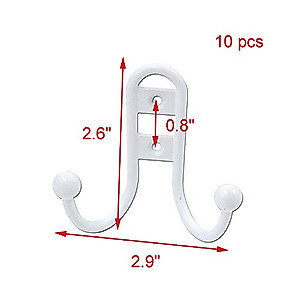 Geesatis 10 pcs Double Prong Robe Hook Utility Coat Hooks White Metal Robe Clothes Hangers with Mounting Screws