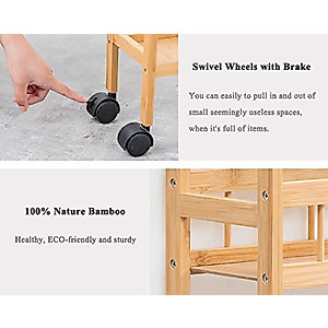 COPREE Bamboo 3-Tier Kitchen Removable Storage Cart, Slim Slide Out Rolling Pantry Shelf