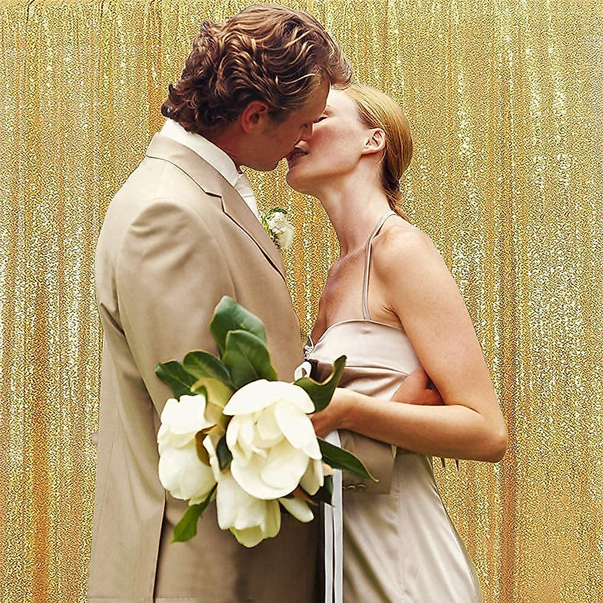 YCC 10FTx10FT Shiny Gold Sequin Backdrop Gold Sequin Curtain Background Photography Backdrop for Thanksgiving Christmas Party/Wedding Decorations Drapes Backdrop Photo Booth (10X10FT, Gold)