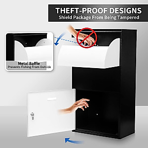 Ydocabinit Package Delivery Boxes for Outside,Extra Large Mailbox,Galvanized Steel Parcel Mailbox,Wall Mounted Lockable Anti-Theft for Outdoor Porch,Curbside,Black,BG010B