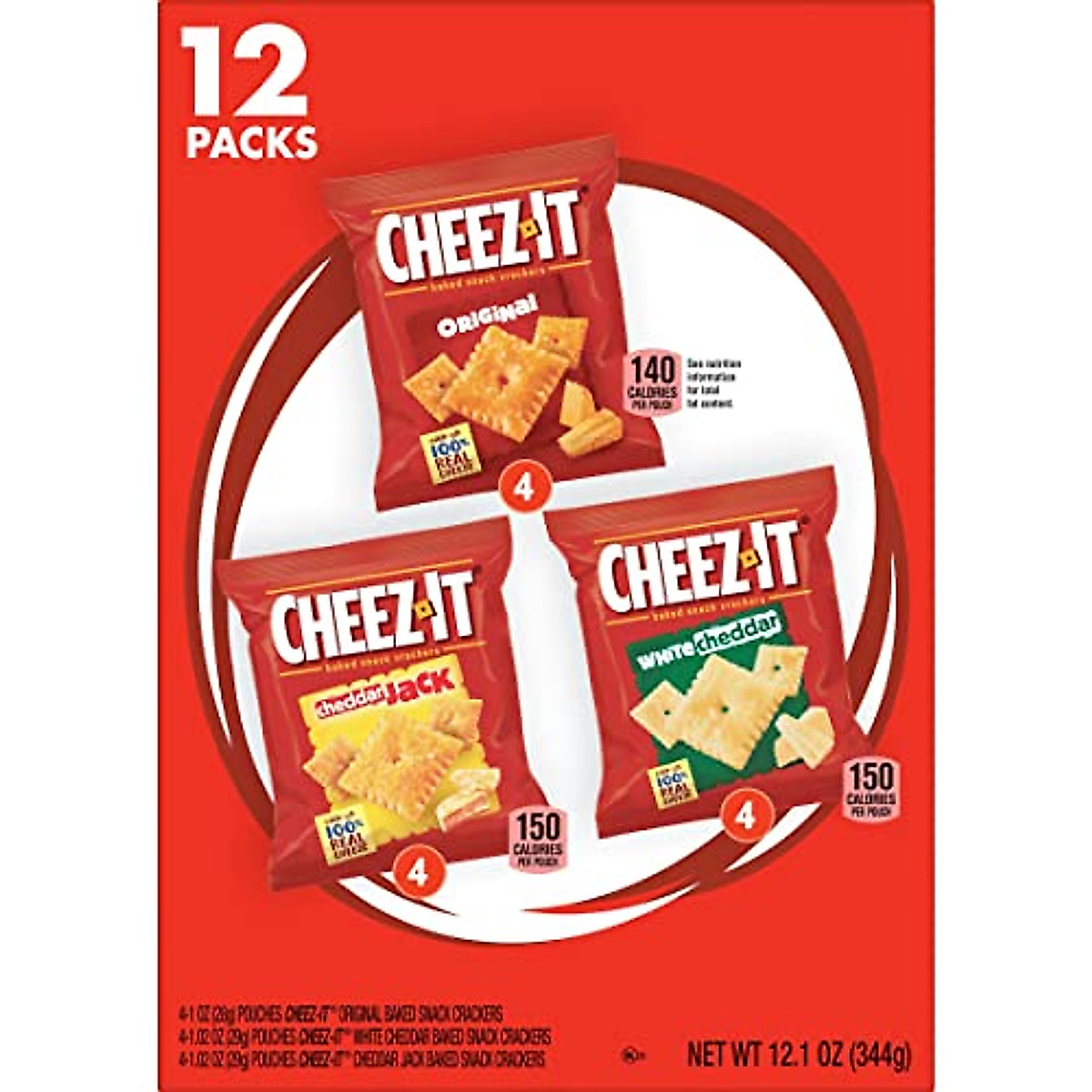 Cheez-It Cheese Crackers, Baked Snack Crackers, Lunch Snacks, Variety Pack, 12.1oz Box (12 Packs)