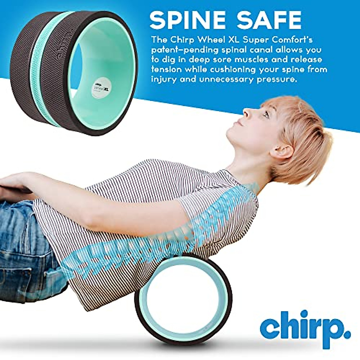 Chirp Wheel XL - Super Comfort Back Massage Roller, X-Large Back Stretcher with Extra Cushion, Wider, More Stable Base, and Sufficient Pressure, Back Cracking Device, Big Wheel Holds Up to 500 lbs.
