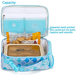 FlowFly Kids Lunch box with buckle Insulated Cooler Back to School Thermal Meal Tote Kit for Girls, Boys (Mermaid)
