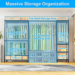 Ulif E10 Clothes Rack（With Stretchable Hanger Rod）Freestanding Clothing Racks for Hanging Clothes，Adjustable Closet Organizer System，Portable Garment Rack 73-97"W x 15" D x 72" H，Max Load 800LBS，Black