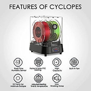 【EIBOS Official】3D Printer Filament Dryer Cyclopes, 3D Printer Filament Dry Box with Fan, Adjustable Temp & Humidity Sensor, Compatible with PLA Nylon TPU PETG 1.75mm 2.85mm 3.00mm, Storage Box