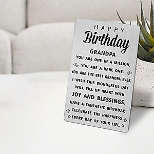 ABNTY Grandpa Happy Birthday Card, Great Grandfather Birthday Gifts Ideas, Metal Engraved Birthday Greeting Card for Grandpa Grandfather