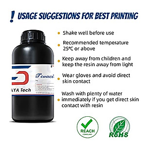 Siraya Tech Tenacious 3D Printer Resin Flexible 405nm UV-Curing Resin with High Impact Resistance Standard Photopolymer Resin for LCD DLP 3D Printing (1000g, Clear)