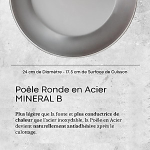 de Buyer MINERAL B Carbon Steel Fry Pan - 9.5” - Ideal for Searing, Sauteing & Reheating - Naturally Nonstick - Made in France