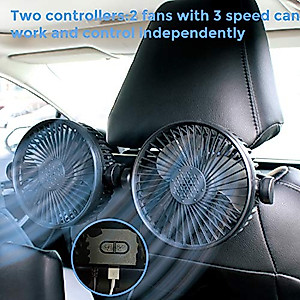 Poraxy Car Fans,12V/24V Electric Cooling Fan for Backseat, Headrest 360 Degree Rotatable Dual Head Rear Seat Air Fan for Sedan SUV RV Boat