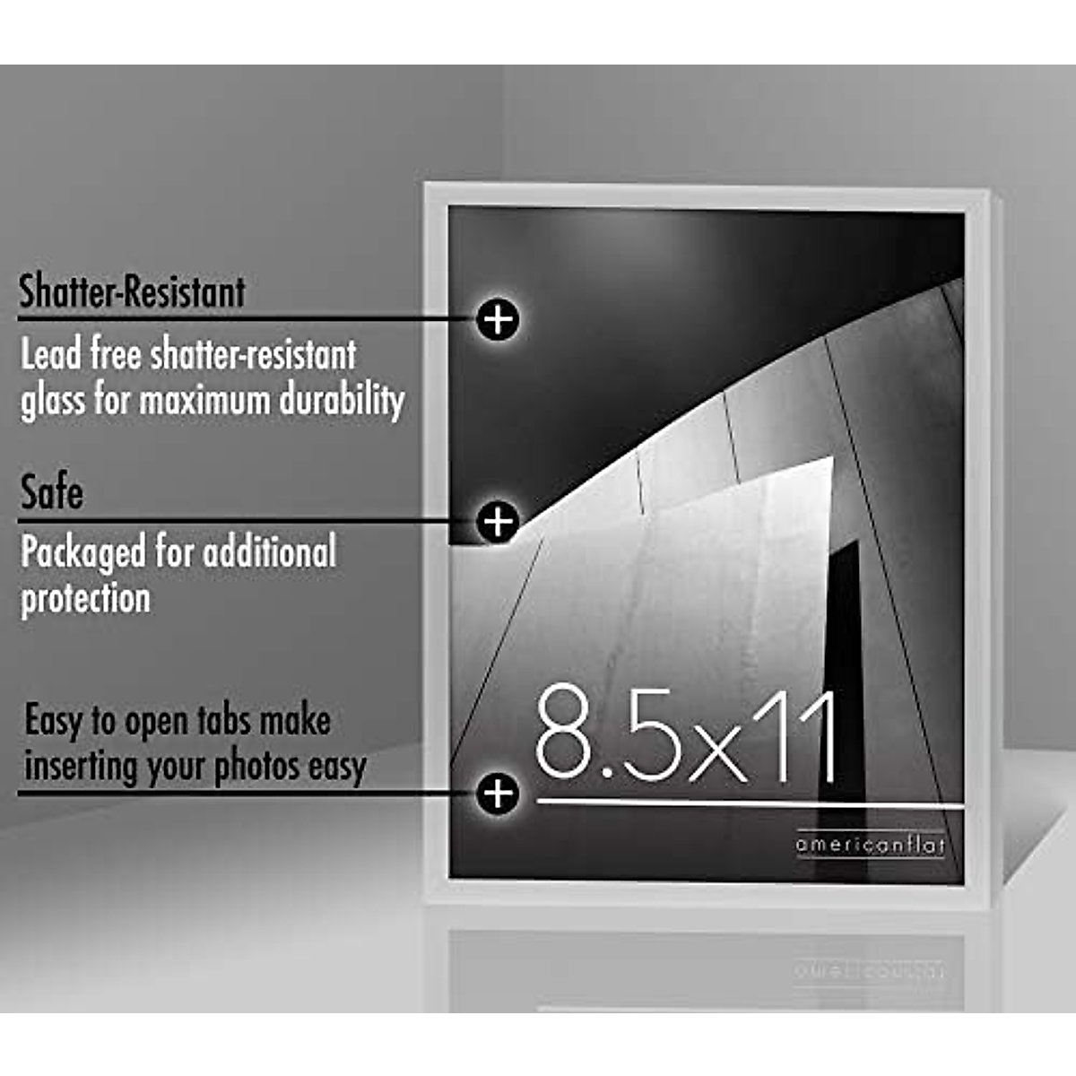 Americanflat 8.5x11 Picture Frame in Silver - Thin Border Frame with Shatter Resistant Glass - Horizontal and Vertical Formats for Wall and Tabletop