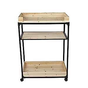 Mind Reader 3-Tier Rolling Beverage Utility Pull-Out Shelf, Kitchen Bar Serving Cart, Steel, Wood, Black