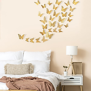 Crosize 48 Pcs Gold Butterfly Decorations, 4 Styles 3 Sizes, Butterfly Wall Decor, 3D Butterfly Party Decorations, Butterflies for Crafts, Bouquet, Cake Decorating, Flower Arrangements, Room Décor