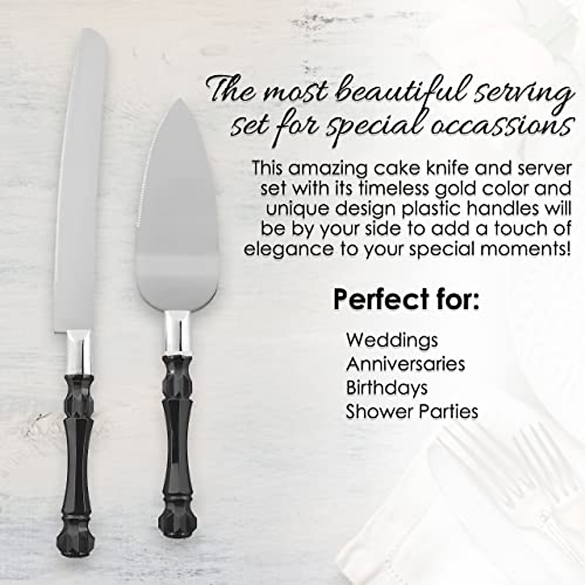 Homi styles Cake Knife and Server - Wedding Cake Knife Set - Serving Set for Receptions, Birthdays - Cake Cutting Set - Match the Color to Your Event Theme - Cake Knife and Cutter (Black)
