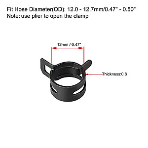 uxcell Steel Band Clamp 12mm Inner Dia Fit 12.0-12.7mm OD Hose Spring Band Type Action Fuel Line Silicone Tube Clip Clamp Black 30Pcs