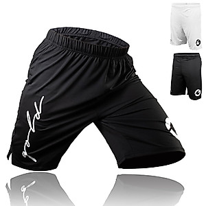 Gold BJJ Jiu Jitsu Shorts - IBJJF Approved No Gi Fight Short - for Grappling, MMA, Wrestling, Muay Thai & Boxing (Black, Medium)