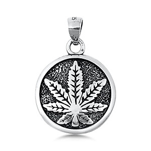 Sterling Silver Marijuana Cannabis Pendant Pot Leaf Plant Medallion Charm 925