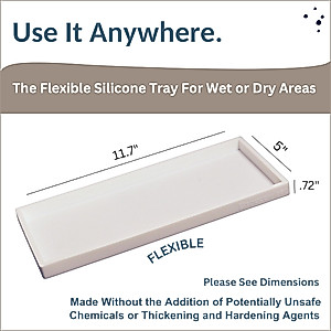 Spacewiser Countertop and Vanity Tray - 11.7" Silicone Bathroom Tray, Flexible Hand Dish Soap Holder for Kitchen, Bathroom Counter Organizer, Shower Toilet Tank Trays Décor, Sink Makeup Mat Oil, White