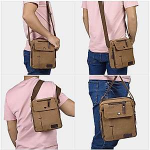 Vintage Canvas Cross Body Casual Shoulder Bag, Multipurpose Messenger Bag Purse Briefcase Travel Organizer Bag Multi-pocket Handbag , Coffee