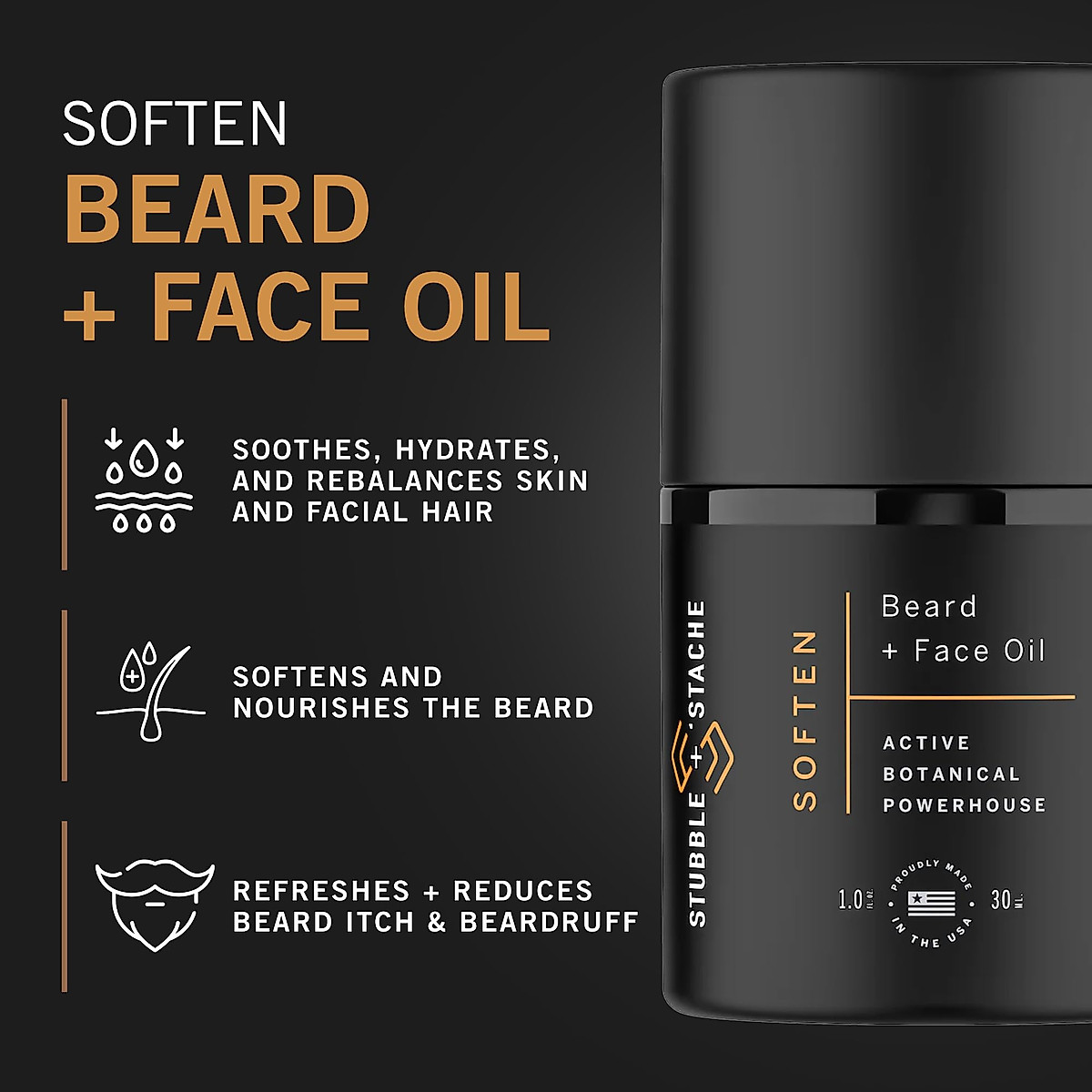 stubble & stache Hydrating Beard & Face Oil for Men – Unique Blend of Cold-Pressed Oils to Soften, Hydrate, and Refresh Skin & Beard – Naturally Scented, Perfect for Daily Grooming – 1 fl oz