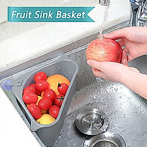 Eutreec Sink Basket, Triangular Multifunctional Drain Shelf Sink Storage Rack Kitchen Sucker Storage Holder Sink Corner Strainer Bathroom Hanging Shelf Soap Box Organizer (Gray)