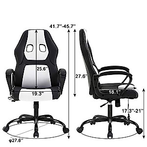 Gaming Chair Office Chair Desk Chair Massage Ergonomic PU Leather Racing Chair with Lumbar Support Headrest Armrest Task Rolling Swivel Computer Chair for Women Adults Girls(White)