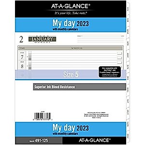 AT-A-GLANCE 2023 Daily Planner Refill, Hourly, 14010 Day-Timer, 8-1/2" x 11", Size 5, Folio Size, One Page Per Day, Loose Leaf, Monthly Tabs (491-125)