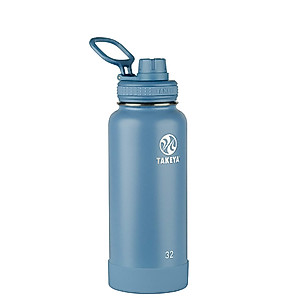 Takeya Actives Insulated Stainless Steel Water Bottle with Straw Lid, 32 Ounce, Blush & Actives Insulated Stainless Steel Water Bottle with Spout Lid, 32 Ounce, Bluestone