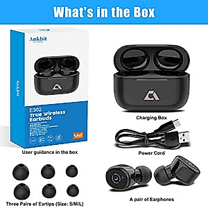 Ankbit E302 True Wireless Earbuds Bluetooth Headphones with Microphone, TWS in Ear Stereo Headset, IPX8 Waterproof, Hi-Fi Deep Bass Earphones for Sports/Work, Compatible with iPhone & Android