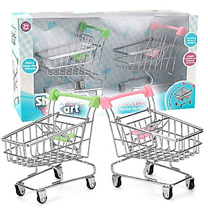 Liberty Imports 2 Pcs Mini Shopping Cart Trolley Desk Organizers, Cute Pen Pencil Holder Novelty Storage Toy for Stationery Supplies (Pink and Green)