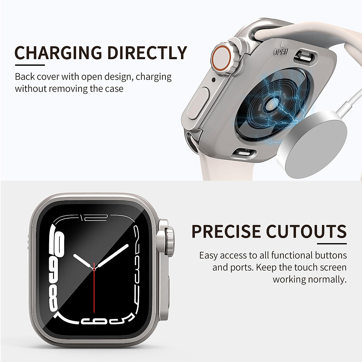 Yolovie 2 in 1 Waterproof Case Compatible for Apple Watch 45mm Screen Protector Series 9/8/7 [ Looks Like Ultra Style Case ] iWatch Tempered Glass Protective PC Back Cover Accessories 45mm, Titanium