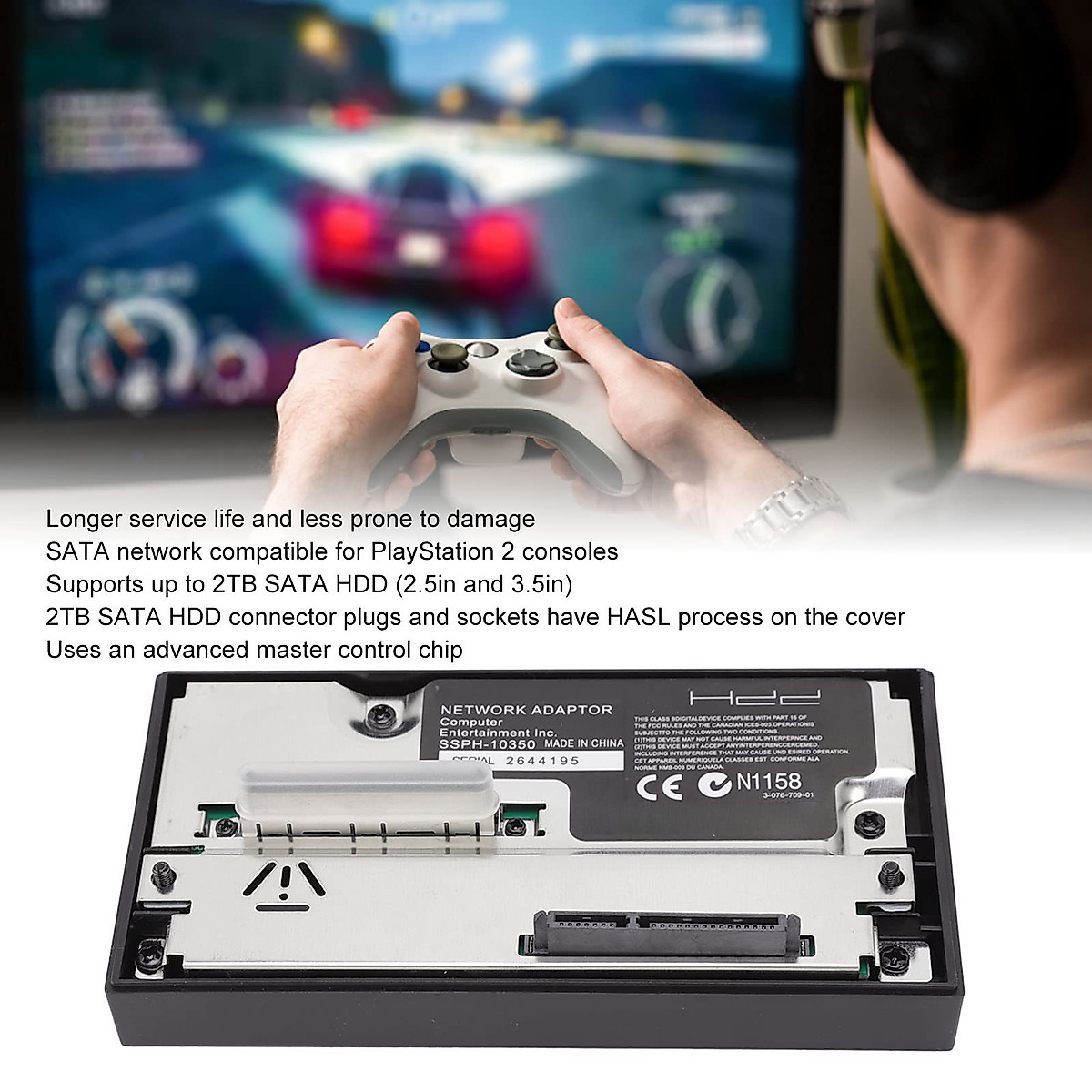 SATA Interface Network Adaptor, for PS2 Game Console, HDD Hard Disk Adapter, with 8MB FMCB V1.966 Memory Card, Supports 2TB SATA HDDs, Anti Interference