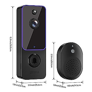 SJCODE Smart Video Doorbell Included Ring Chime, Security Camera Wireless, Battery Powered, Wide-Angle Lens, 2 Way Audio, Night Vision, Human Detection, for Indoor/Outdoor Surveillance