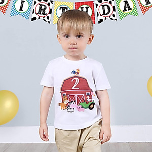 Baby Boy 2nd Birthday T-Shirt Toddler Farm Animal Two 2 Year Old B-Day Tee Gift Second Farm Animals Themed Birthday Party Top Tee Cotton T Shirt White