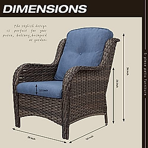 MeetLeisure Outdoor Wicker Chair Rattan Patio Dining Chairs Set of 2 PE Wicker Patio Chairs with 4inch Seat Cushions Outdoor Patio Seating Chair for Garden, Backyard Swimming Pool, Balcony, Blue