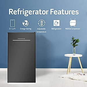 Frestec 3.1 Cu.Ft Mini Fridge for Bedroom, Mini Refrigerator with freezer, Dorm Fridge with Freezer, Reversible Door Perfect for Room and Office, Adjustable Temperature(without Handle, Black)