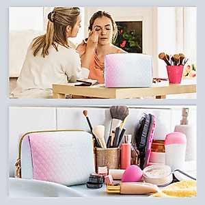 Aosbos Small Makeup Bag Travel Size Makeup Bag Cosmetic Travel Bag Makeup Bags for Women Makeup Pouch Cute Make Up Bag for Purse Gradient White Pink