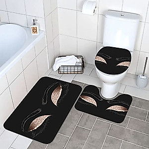 Eyelash Pattern Printed Bathroom Carpet Set Non-Slip Absorbent, Soft Washable Toilet Shower Mat Set, 3 Pc