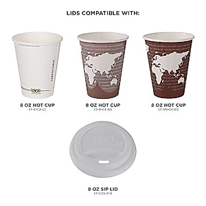 Eco-Products Compostable Coffee Cup Lids, Case of 800, White EcoLid, Fits 8oz Hot Cups, Made from PLA Plastic, A Renewable Material Made from Plants, ASTM, BPI-Certified