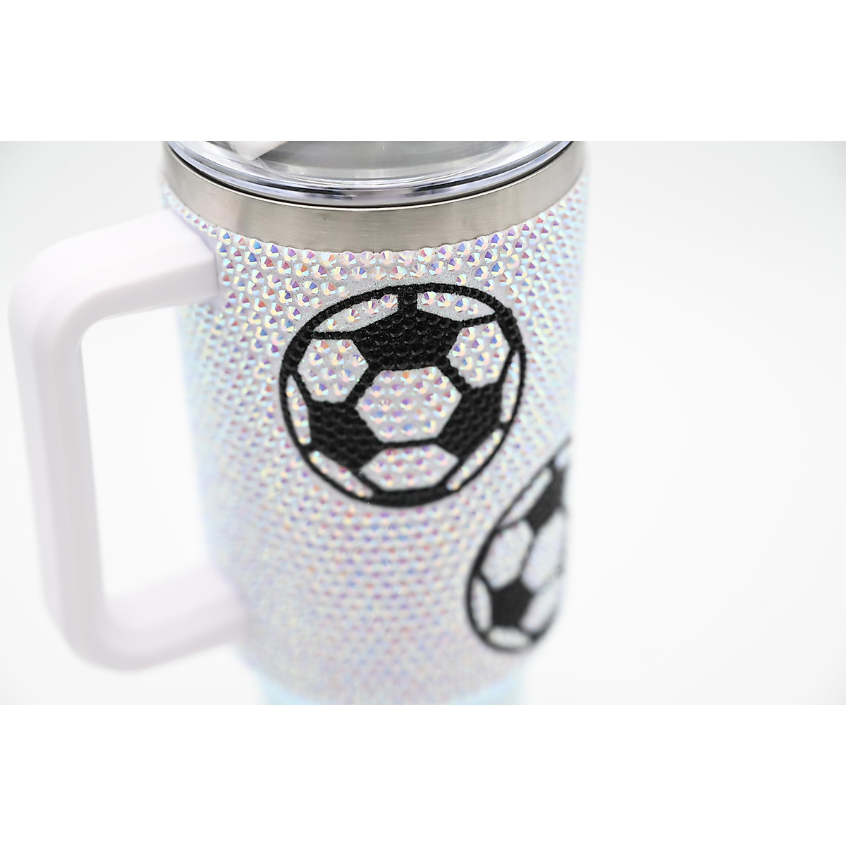 SEM LIFE 40 Oz Rhinestone Bling Tumbler with Handle and Straw (SOCCER), Stainless Steel and Double Wall Insulated