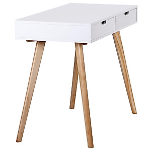 SUPER DEAL Mid Century Writing Computer Desk, Modern Home Office Laptop PC Desk with Two Storage Drawers & Solid Wood Legs, Console Table Makeup Vanity Table for Bedroom