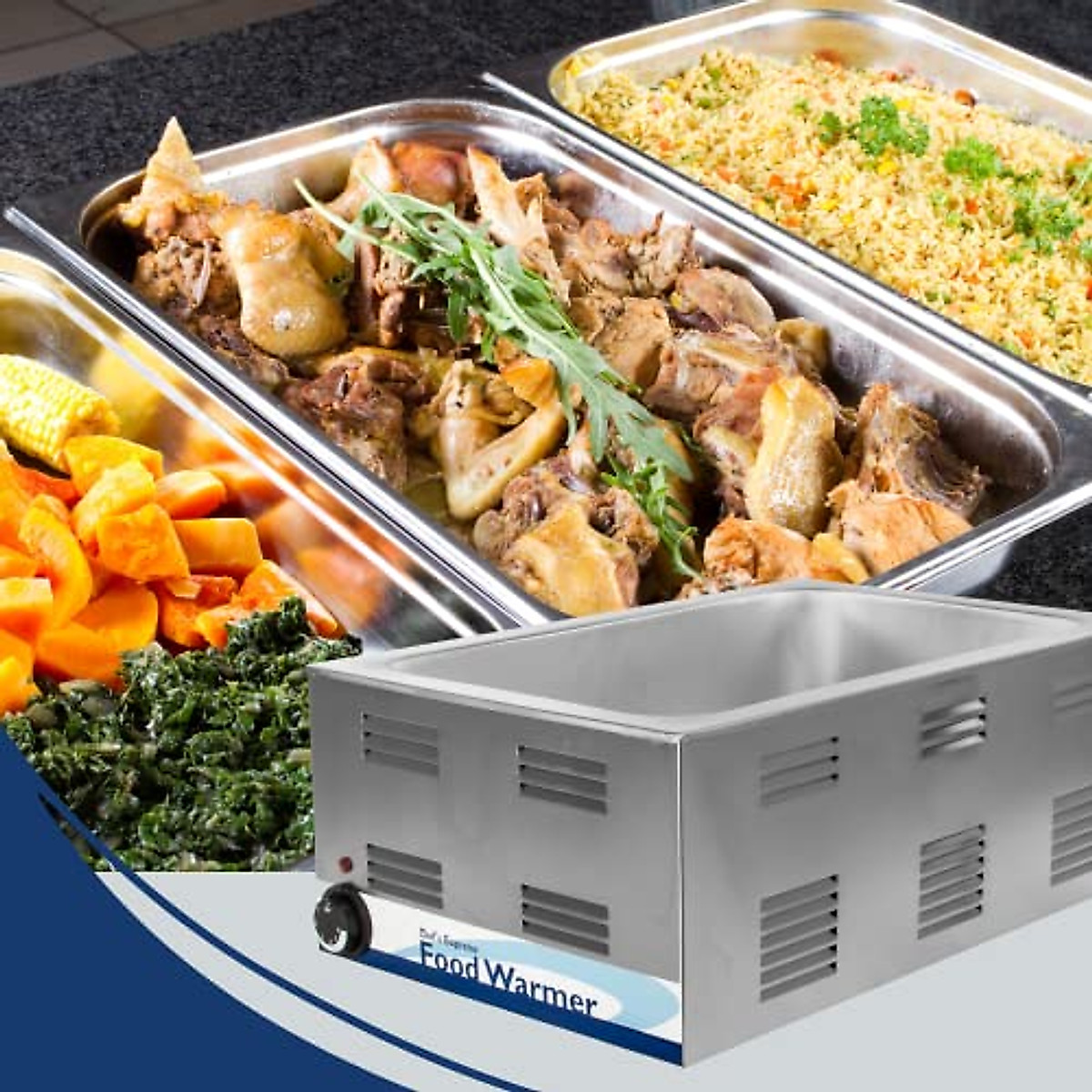 Chef’s Supreme 22x14 Commercial Full-Size Portable Steam Table Food Warmer – Electric 120V, Stainless Steel Housing, NSF Approved