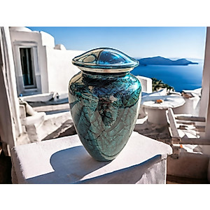 Beautiful Ocean Blue Urns for Human Ashes Adult Female, Burial Urns, Decorative Urns, Funeral Urns, Cremation Urns for Women and Men - 1 Large Urn (Blue)