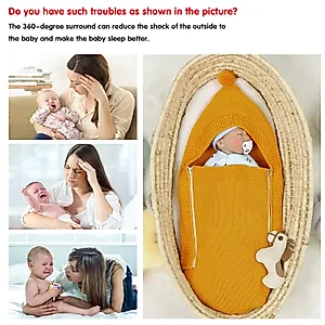 Newborn Baby Swaddle Blanket Knitted Baby Hooded Sleeping Bag Soft Warm Stroller Wrap Cozy Receiving Blanket for 0-6 Months Boys Girls (Yellow)