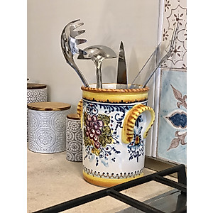CERAMICHE D'ARTE PARRINI- Italian Ceramic Utensil Holder Wine Bottle Hand Painted Made in ITALY Decorated Grape Montalcino Tuscan Art Pottery