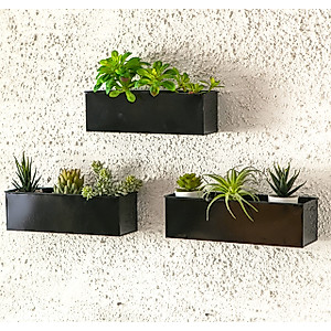 LaLaGreen Wall Planter (3 Pack, 12 Inch) Large Wall Mount Succulent Planters Black, Wall Hanging Rectangular Metal Flower Pot Window Planter Box Fence Railing Minimalist Floating Shelve Indoor Outdoor