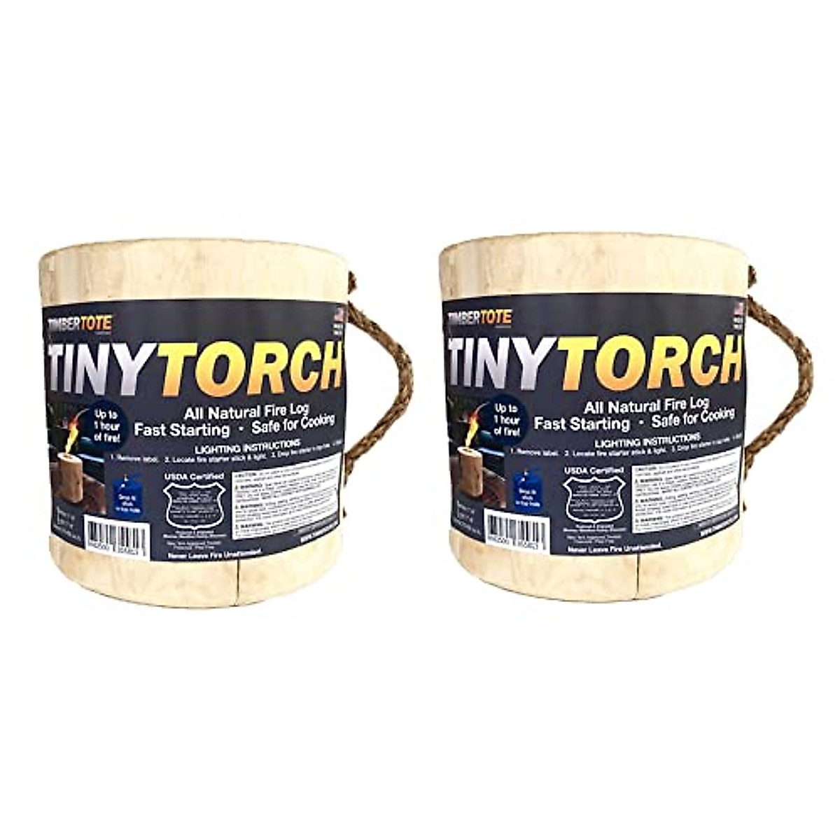 TimberTote Mighty Tiny Torch Small One Log Campfire Camping Cooking Camp Fire Wood Log with Fire Start Stick (2 Pack)