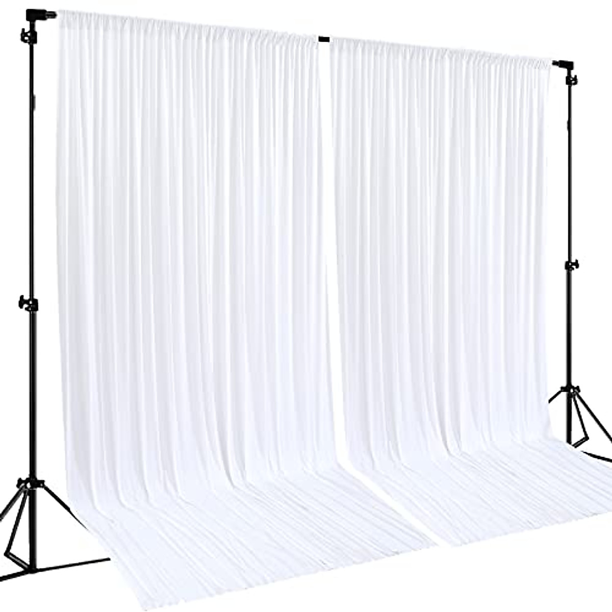 WISH CARE White Backdrop Curtains 2 Panels, 10 Feet Wrinkle-Free Polyester Photography Backdrop Drapes for Wedding Party Background Decorations- 8FTX10FT (White)