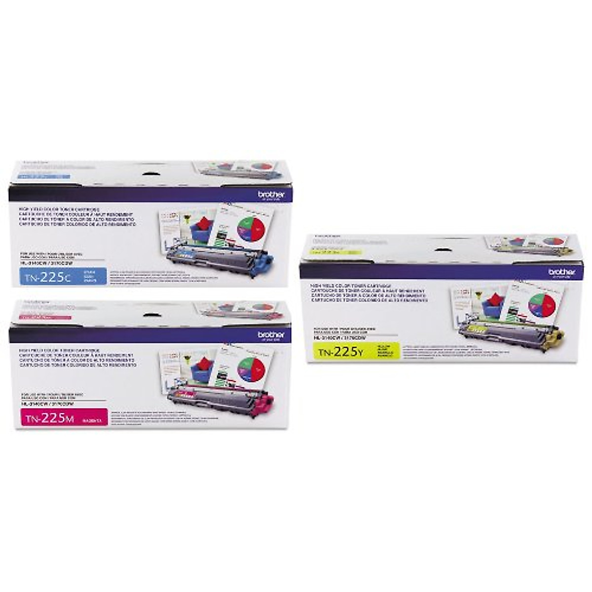 Brother TN225C, TN225M, TN225Y (TN-225C, TN-225M, TN-225Y) High Yield Cyan, Magenta and Yellow Toner Cartridge Set