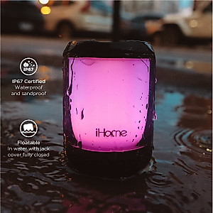 iHome Bluetooth Portable Color Changing iP67 Waterproof, Floatable Bluetooth Speaker with Mega Battery, Rechargeable Speaker